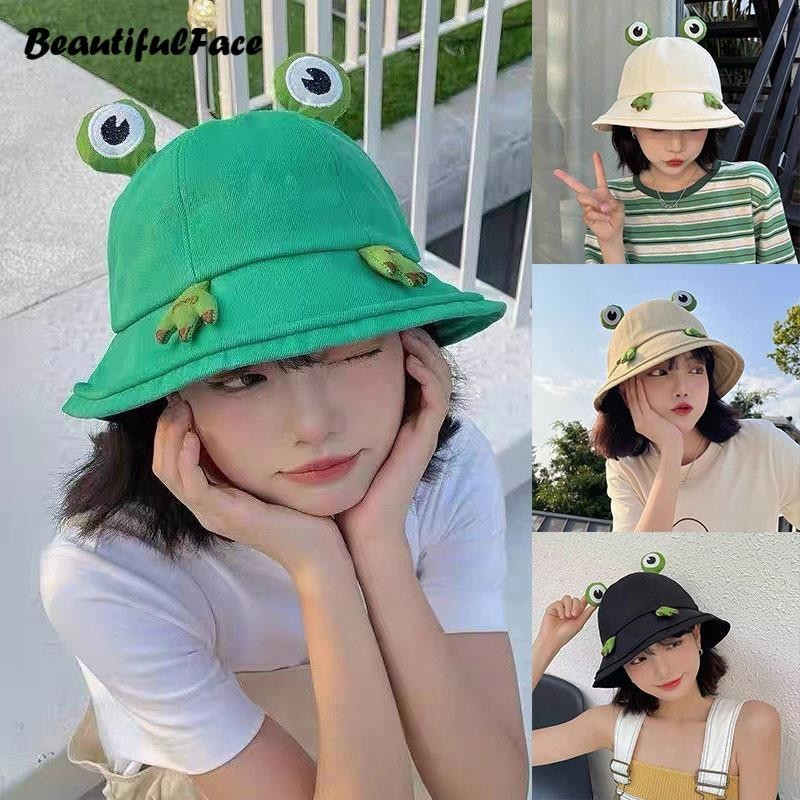 Frog Women Fisherman Hat Outdoor Big Brim Sunscreen Panama Cap Girl ...