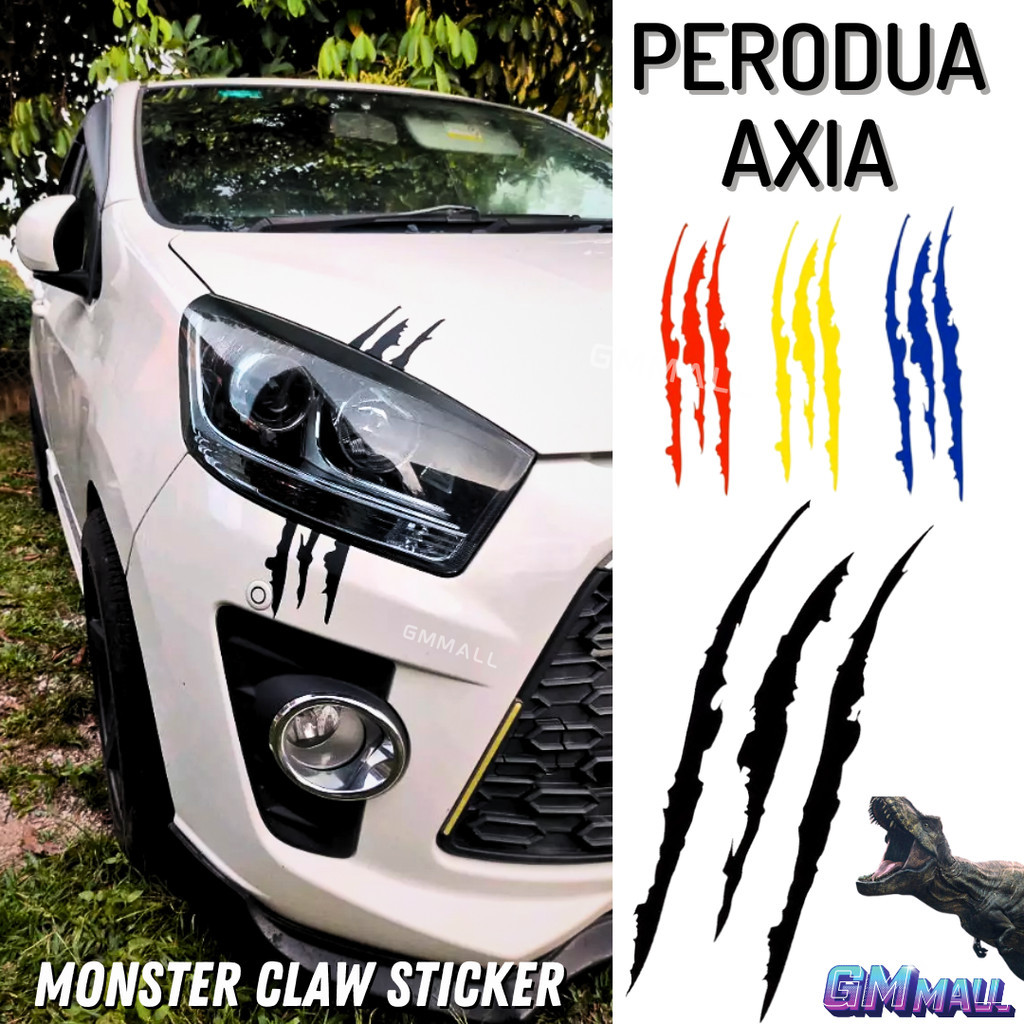 PERODUA AXIA Monster Claw Scratch Mark Decal sticker Bumper lamp Stiker ...