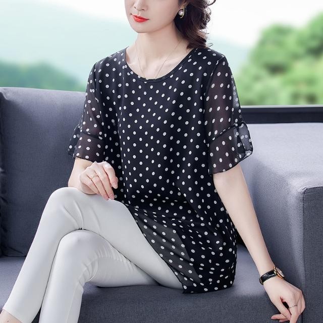 5 25 Plus Size Plus Size Floral Chiffon Shirt Loose Top Mid Length Fat