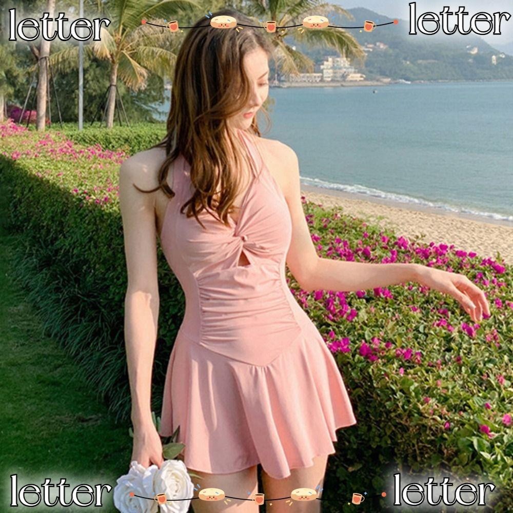 Letter Beachwear One Piece Sweet Women Swimsuit 2024 Back Criss Cross Biquini Swimwear Girls