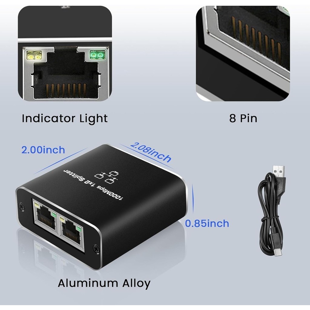 Gigabit Ethernet Splitter 1 to 2 Way Ethernet Splitter 1x2 1000Mbps ...