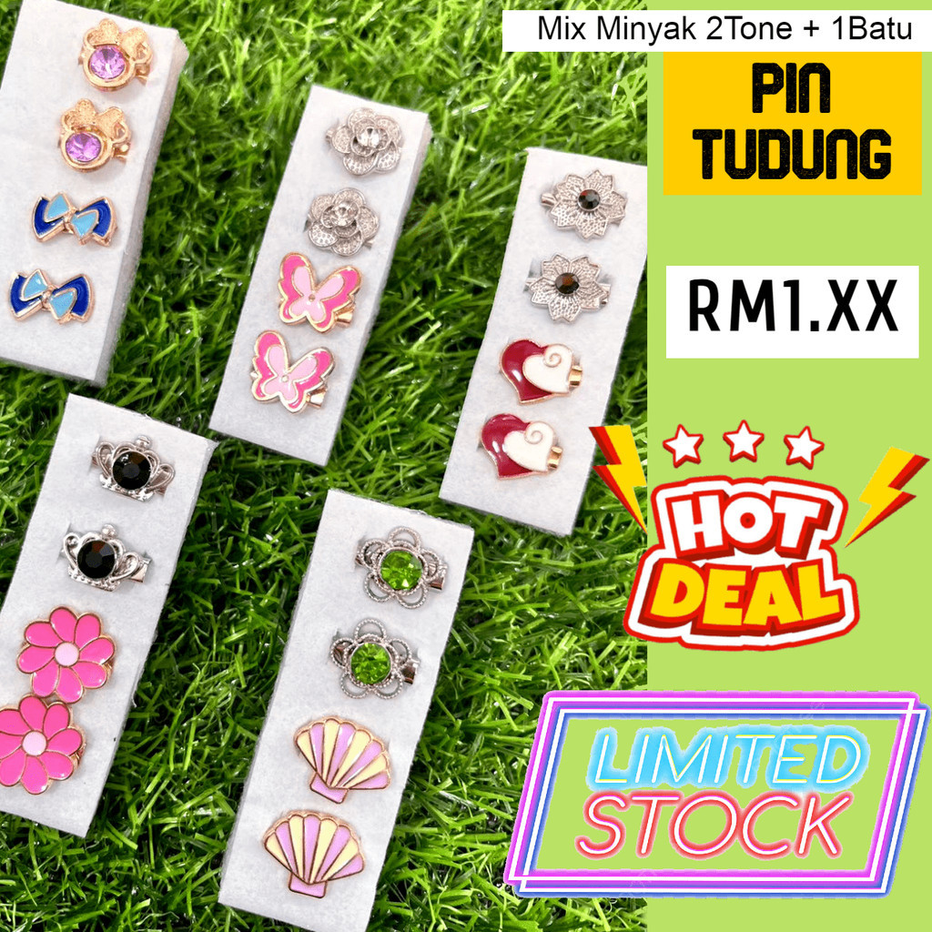 Kerongsang【4pcs Free Casing】Pin Tudung Diamond Pin Minyak 2Tone Pin ...