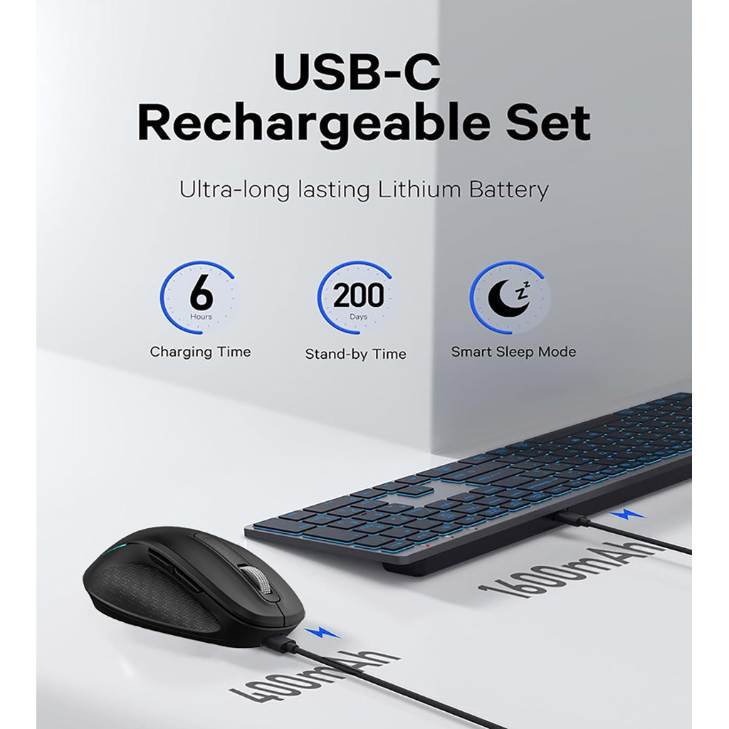 RGB Backlit Silent Wireless Keyboard and Mouse Combo 2.4G Dual Mode ...