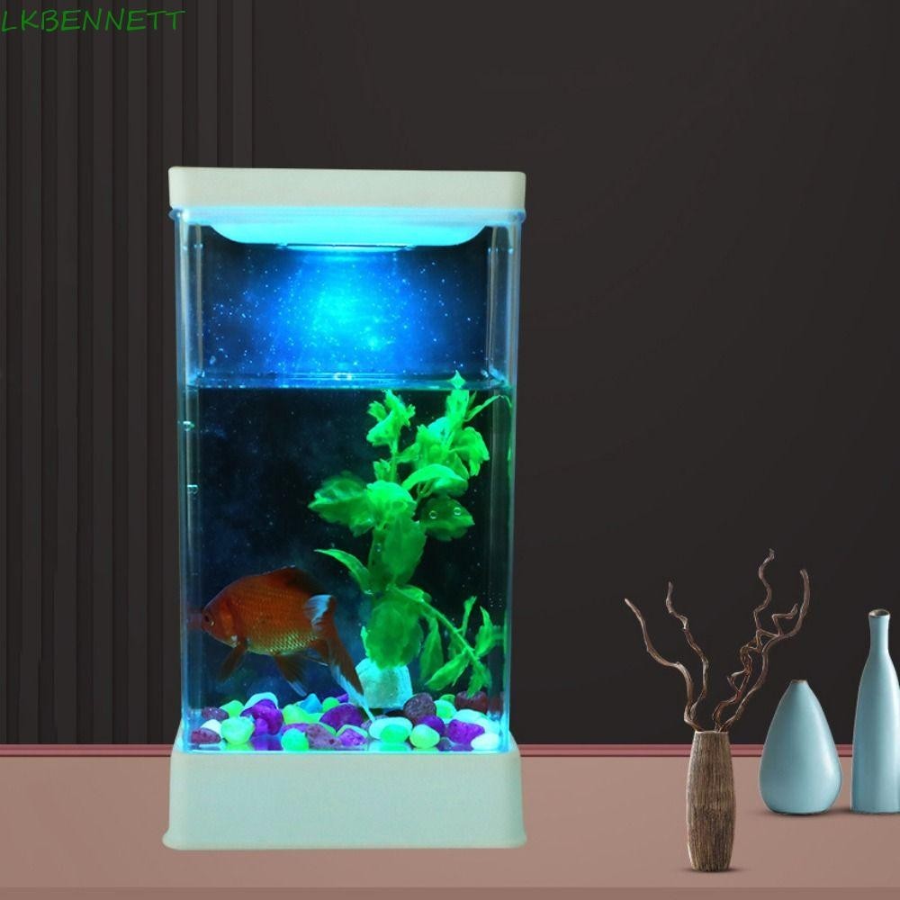 LKBENNETT Mini Fish Tank, Transparent with Colorful Light Desktop Betta ...