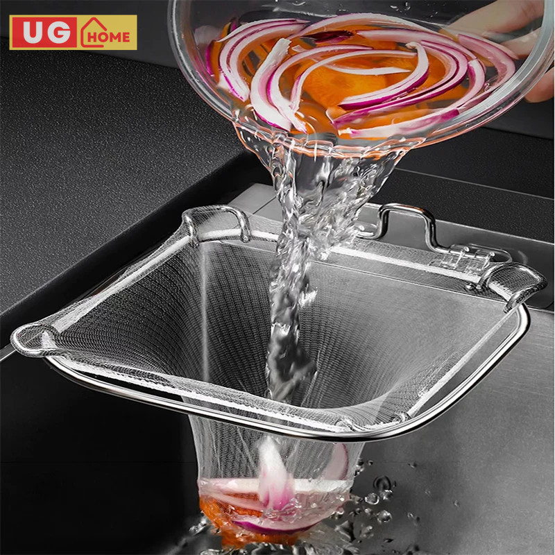 UG Sink Filter Rack Foldable Stainless With Mesh Bag Kitchen Drain ...