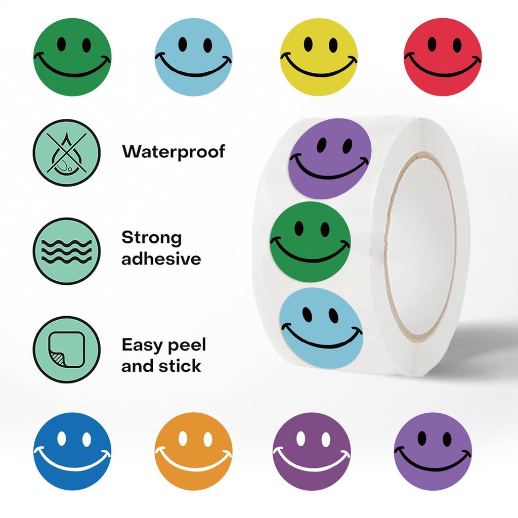 Smile Face Stickers Roll Round Happy Smile Face Stickers for School ...