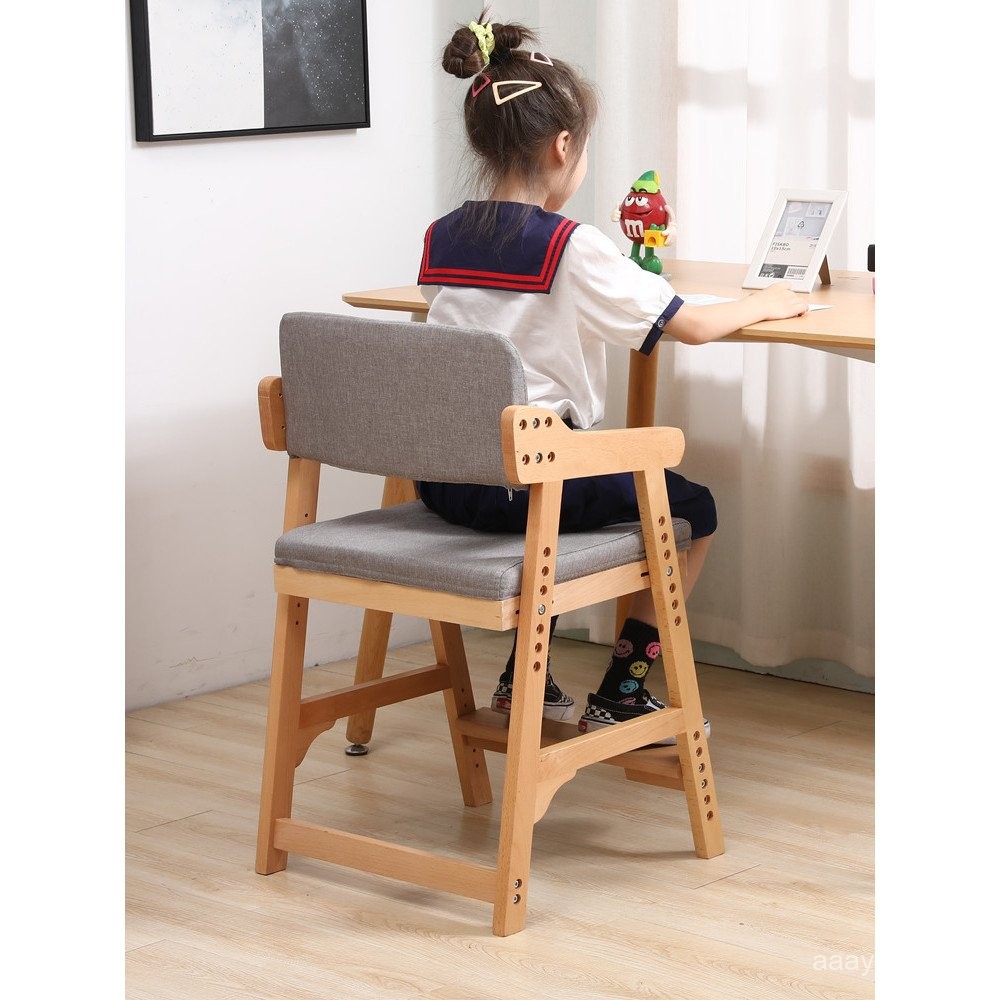 Solid Wood Children Learning Chair Adjustable Desk Seat Student Writing ...