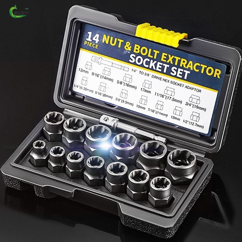 PEARL 14Pcs Impact Bolt & Nut Remover Set, 3/8" Drive with Solid Storage Bolt Extractor Tool ...