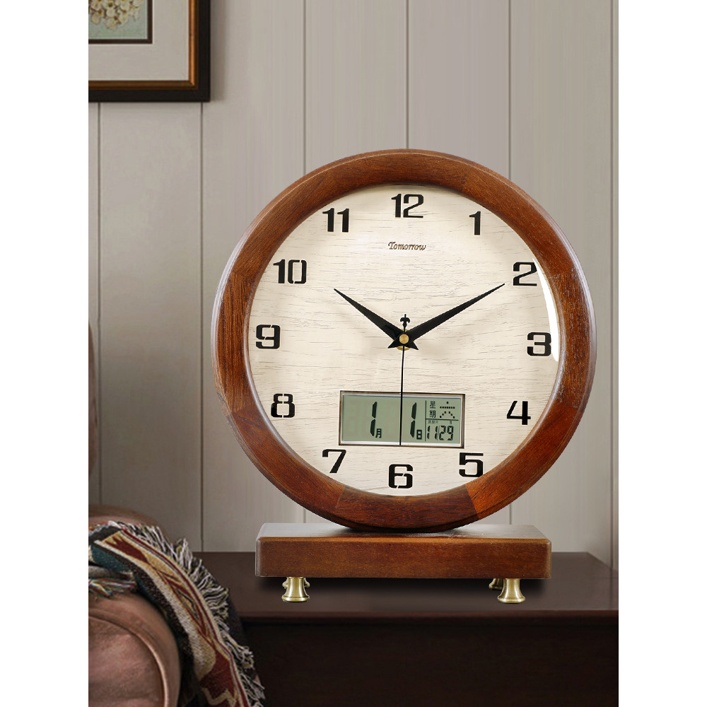 2024 Mewah Kayu Pepejal Kalendar Kekal Jam Meja Jam Meja Jam Pendulum ...