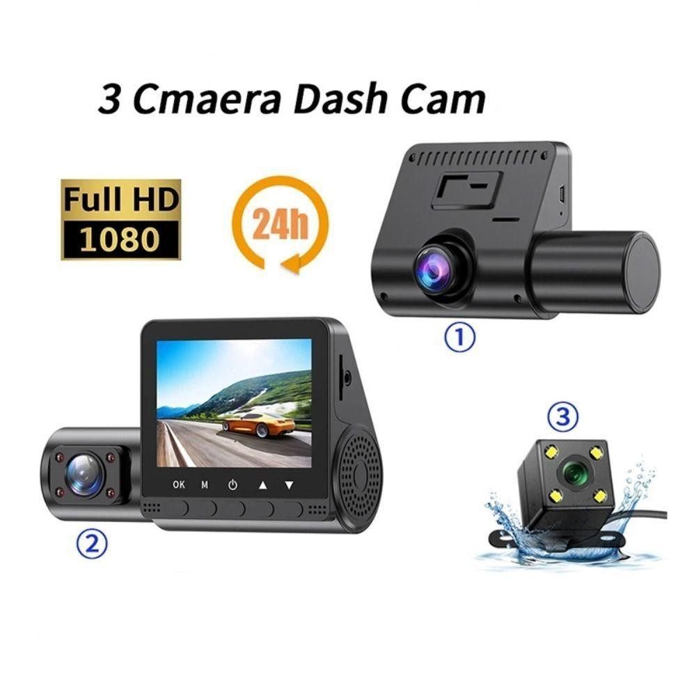NEW 3 Channel Car Mini Dashcam 3-Len HD 1080P Dash Cam Front and Rear ...