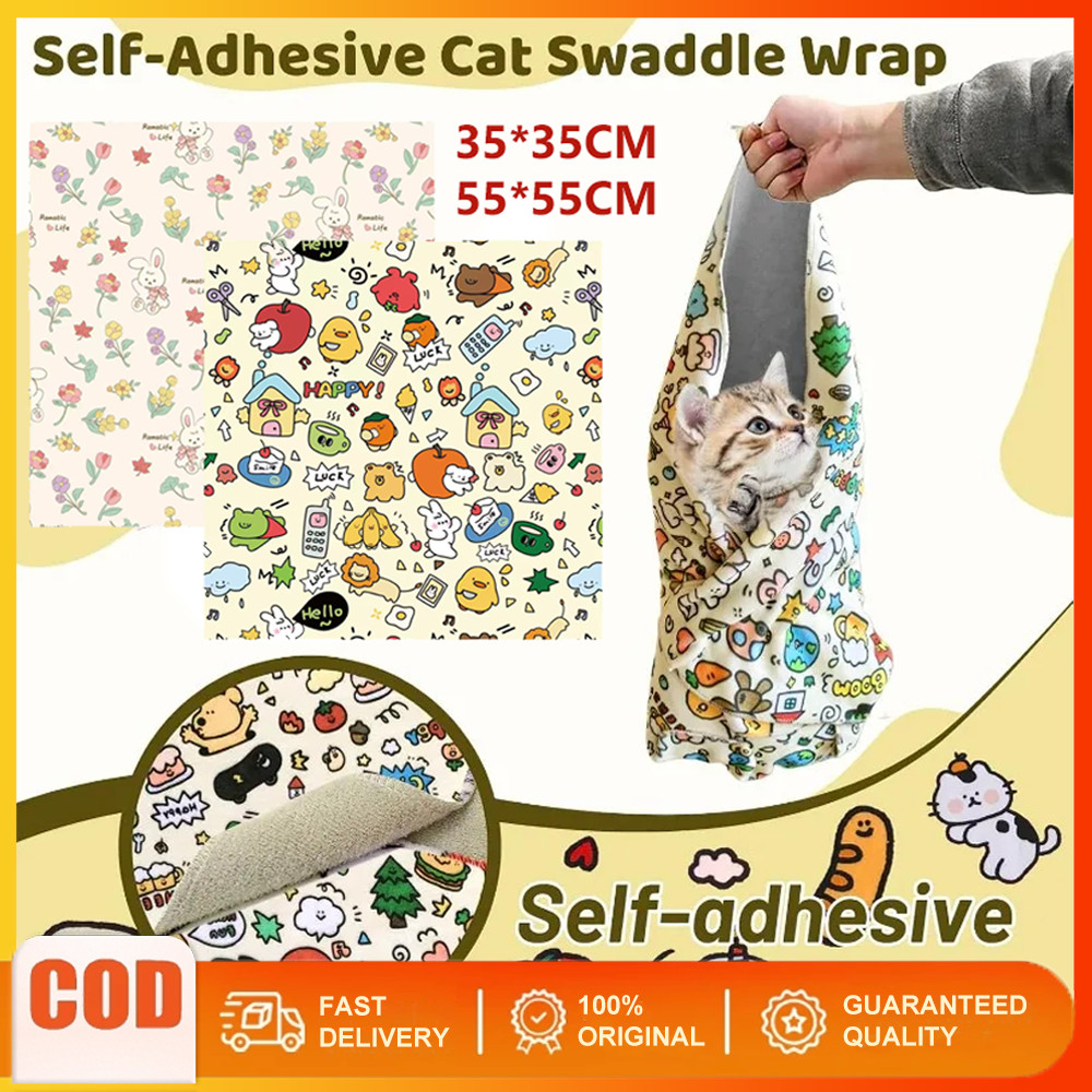 Self-Adhesive Cat Swaddle Wrap with Nail Clipper Soft Calming Cat ...