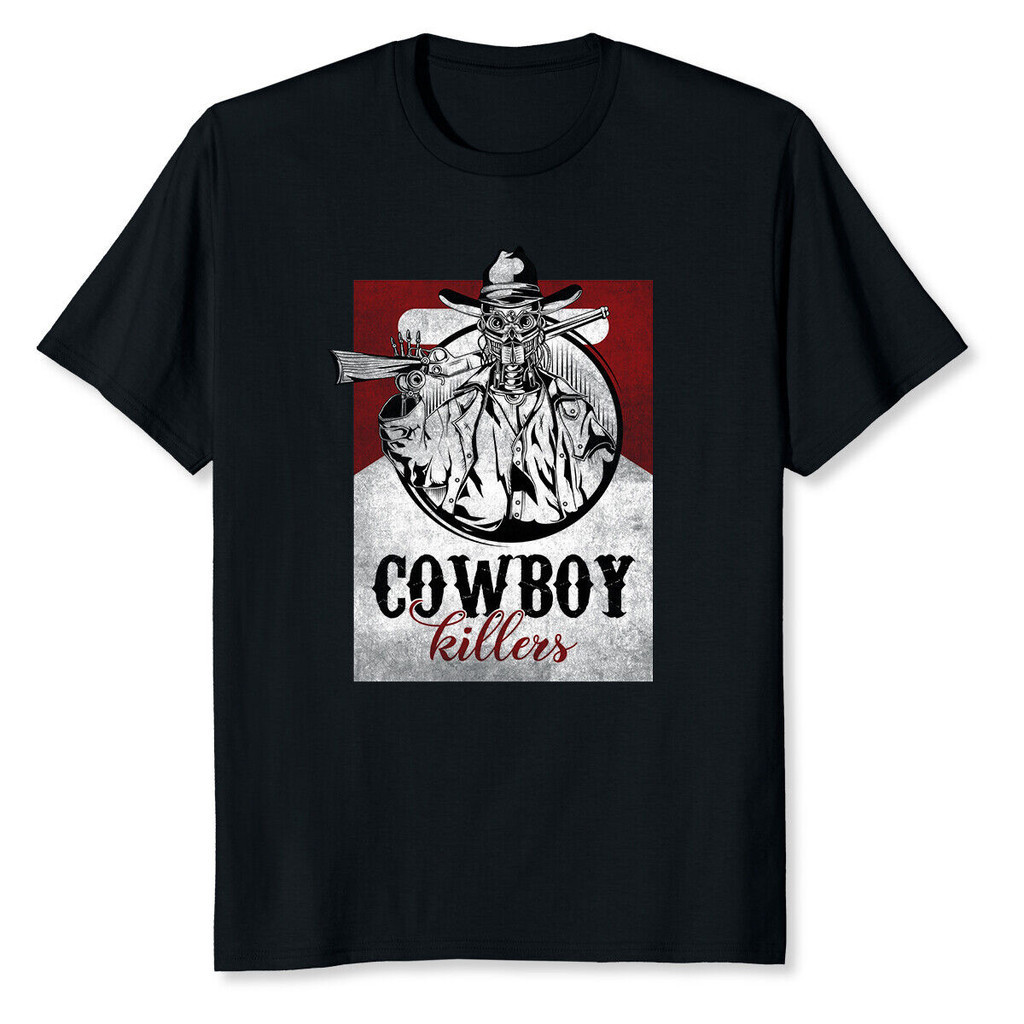 Western Cowboy Vintage Punchy Cowboy Killers Skull Skeleton T-Shirt ...