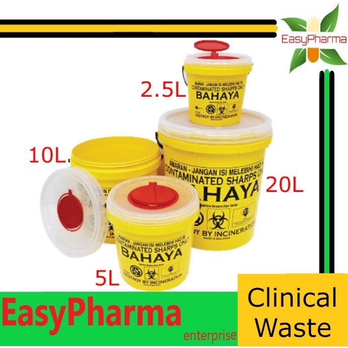 Biohazard Clinical Sharp Waste Bin with Cover | Tong Sampah Klinikal Jarum Suntik 2.5L / 5L ...