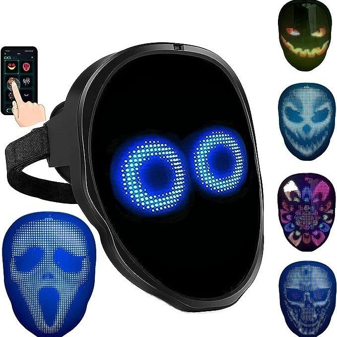 Boywithuke Bluetooth LED Glowing Mask Gesture Face-Changing Custom Editing Halloween Glowing ...