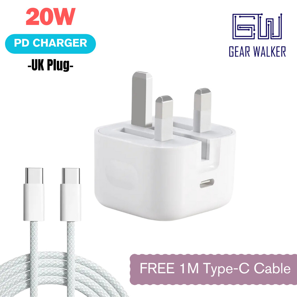 (FOC 2M Type-C Cable) Gear Walker PD 20W GaN Wall Charger Single USB-C ...