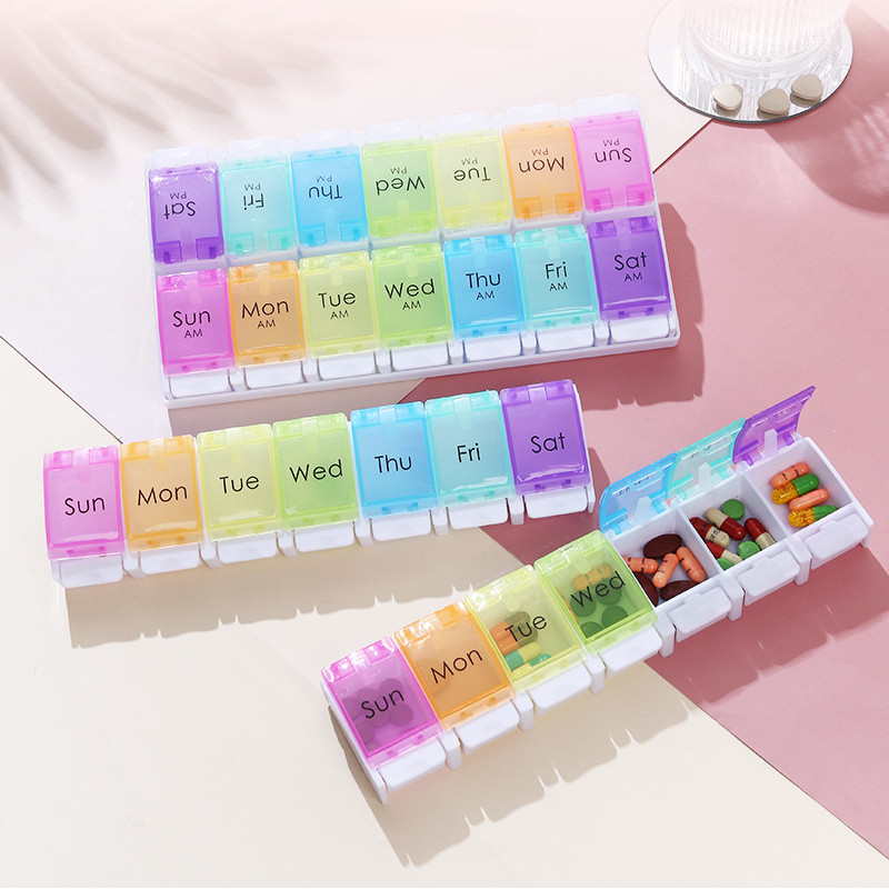 7/14 Weekly Pill Box Color Tablet Rack Button Open Medicine Container ...