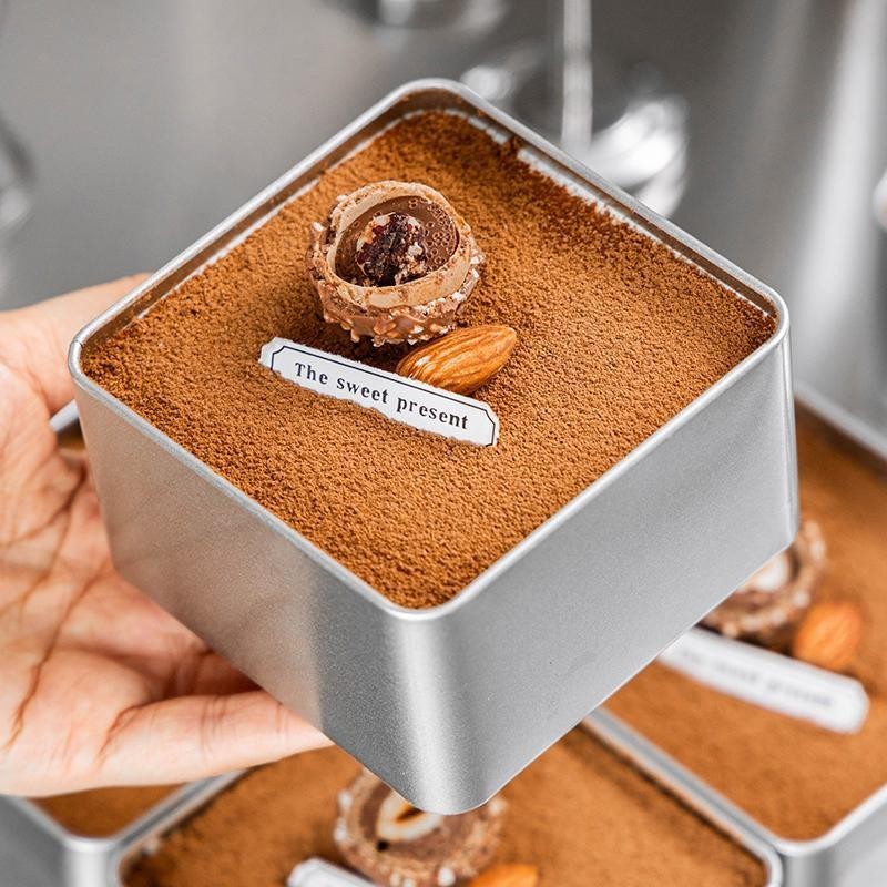 Tiramisu tin box Cake box mousse dessert tin tinplate tin square pastry ...