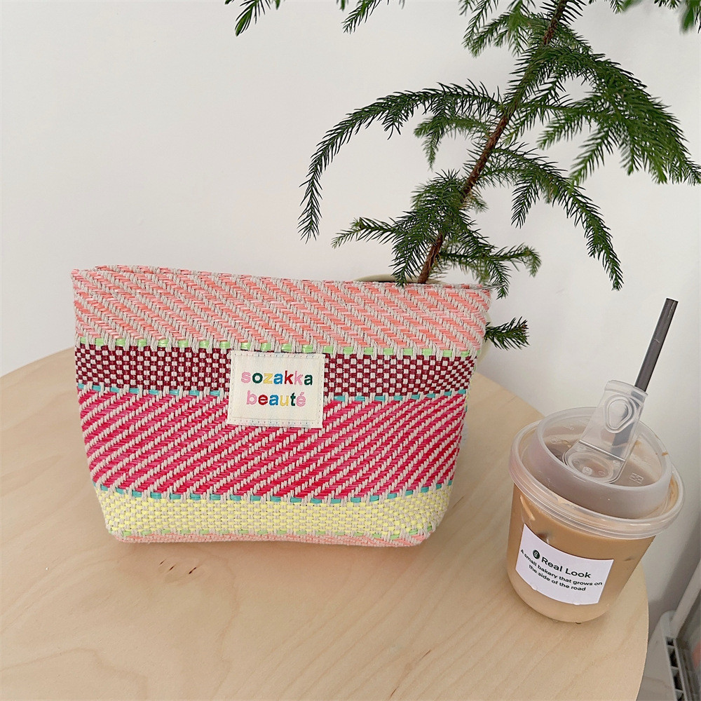 Dopamine Contrast Color Striped Cosmetic Bag Large Capacity Lotion ...
