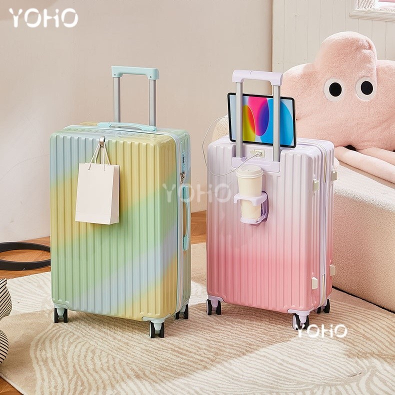 Gradient color with cup holder luggage with USB interface boarding ...