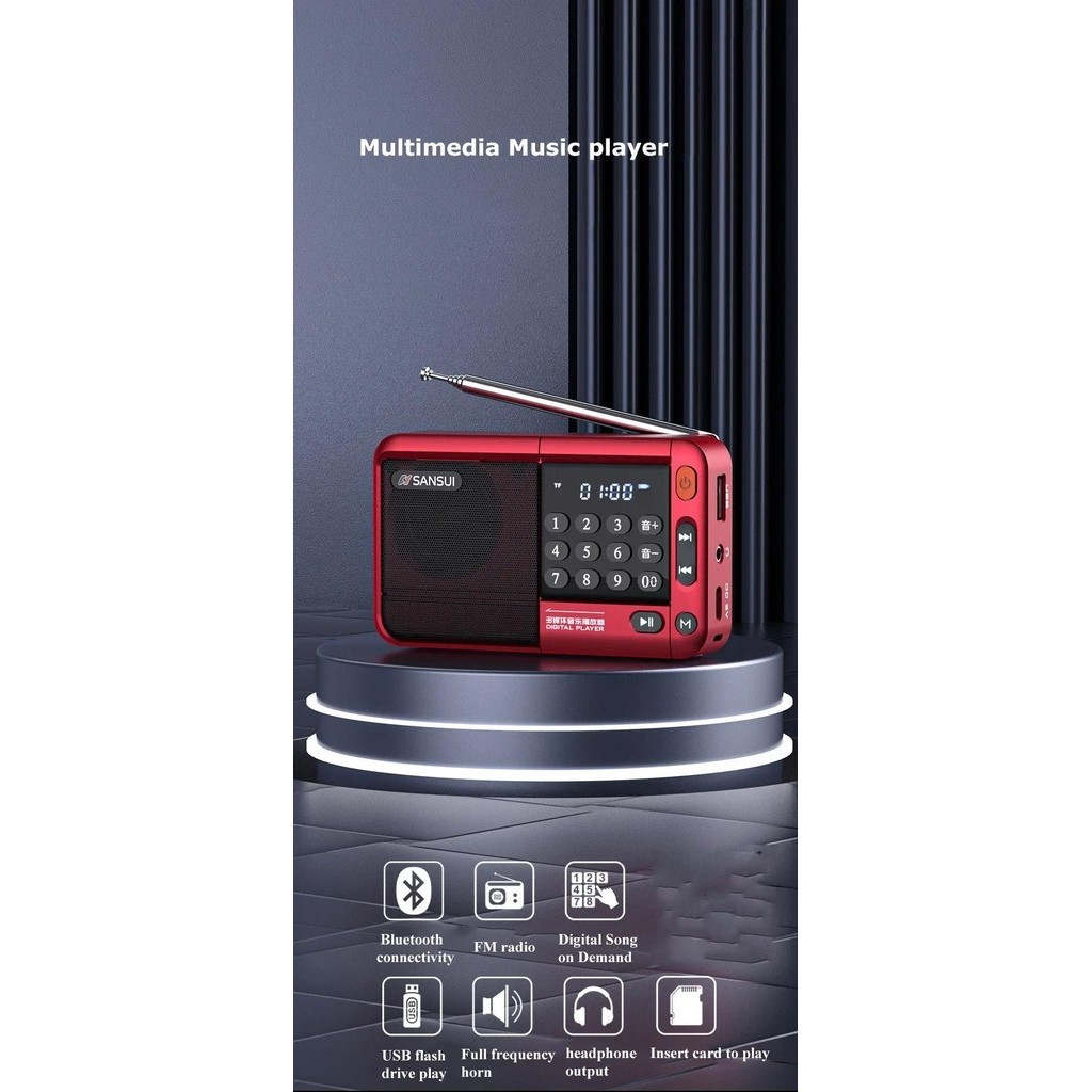SANSUI F33 Retro Wireless Bluetooth Speaker Portable FM Radio Stereo ...