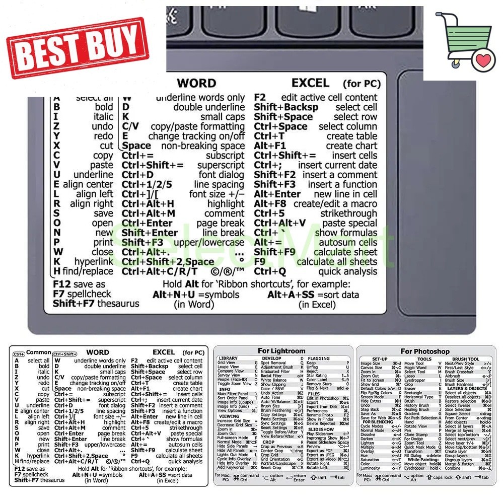 SM -Color Computer Reference Keyboard Shortcut Sticker/ Universal ...