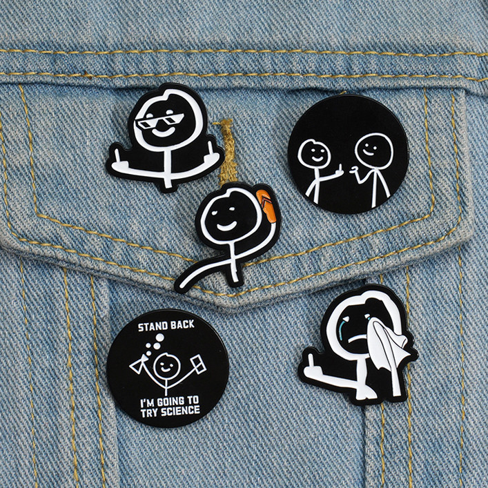 Cartoon Funny Comic Stickman Metal Brooch Humorous Graffiti Character ...