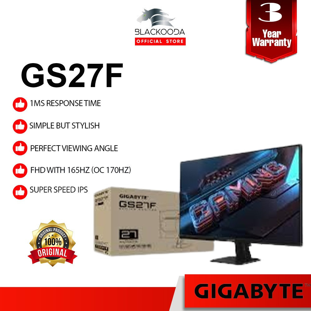 GIGABYTE GS27F 27" FHD IPS Gaming Monitor (170Hz/1ms MPRT/2x HDMI 2.0 ...