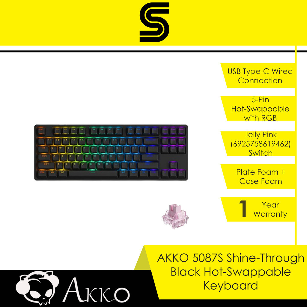 AKKO 5087S Shine-Through Black Hot Swappable with AKKO Jelly Pink ...