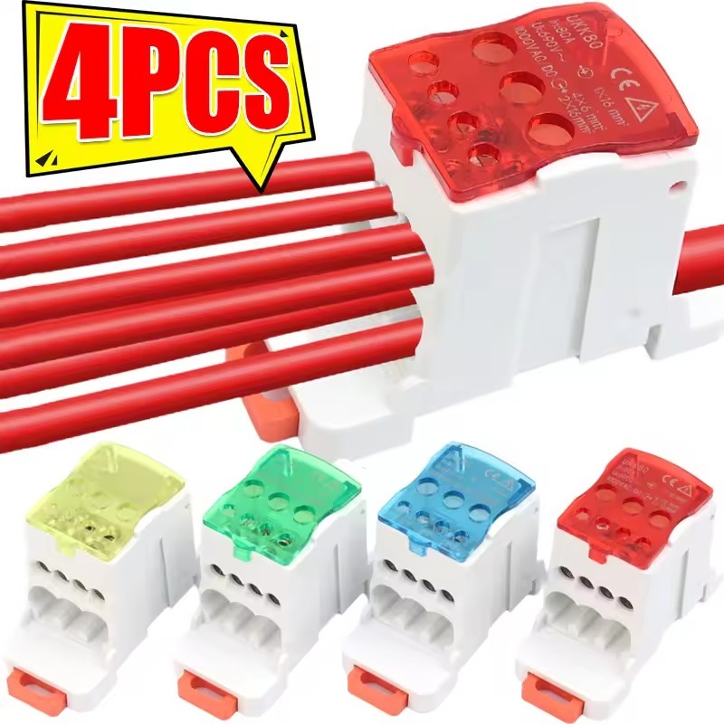 1/2/4Pcs 7-Hole Push-in Compact Rail Splitter Box - Electric Split Din Rail Terminal - Block ...