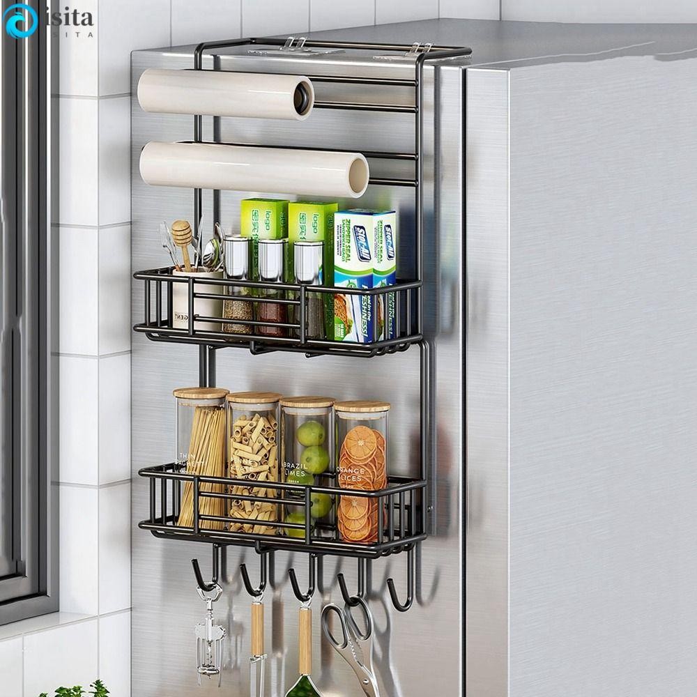 ISITA Spice Storage Rack, No-Hole Wall Hanging Refrigerator Side Shelf ...