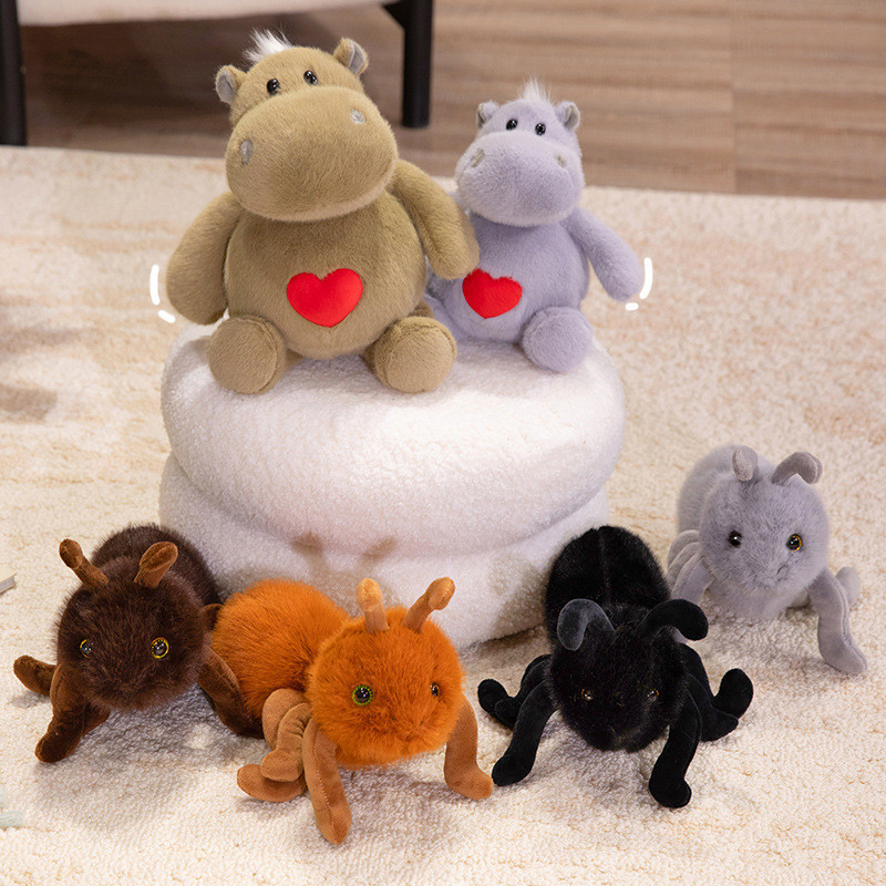 Cute love hippo doll ant plush toy simulated animal doll bed with doll ...