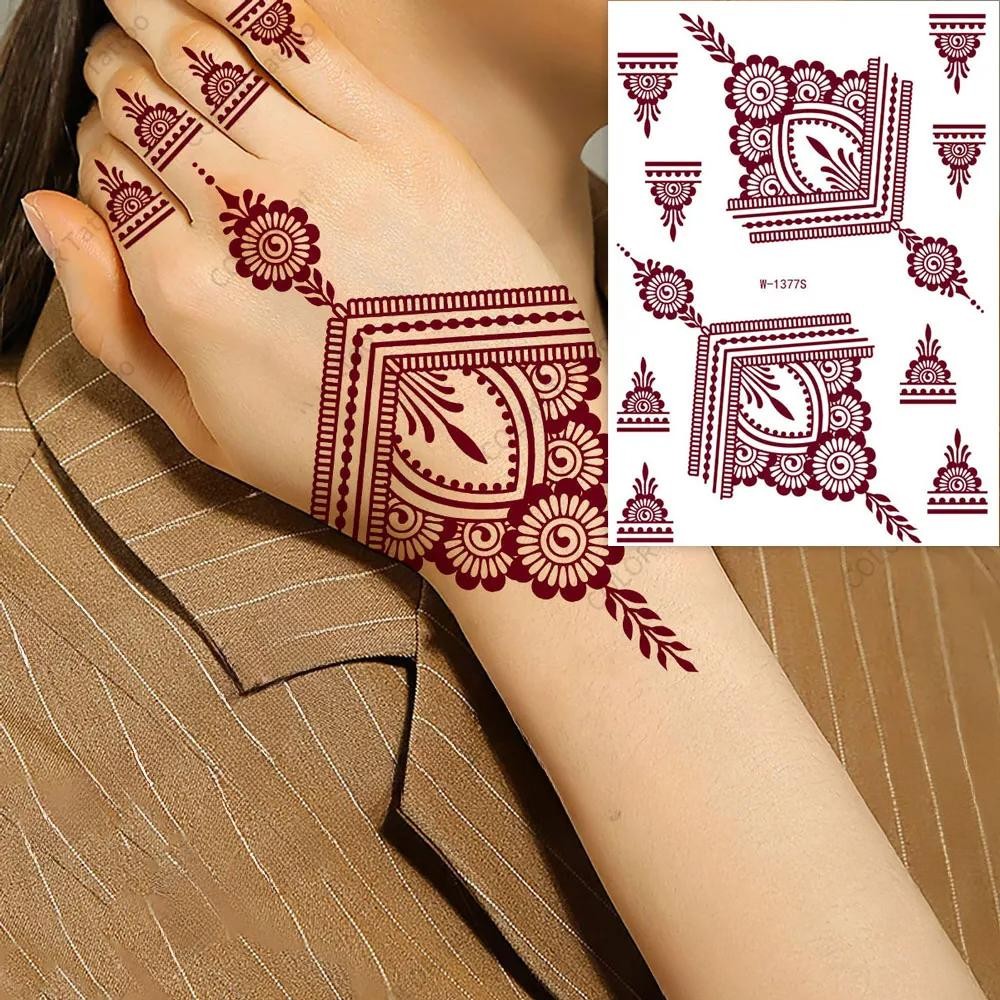 Waterproof Temporary Tattoo Brown Henna Tattoo Stickers for Hand ...