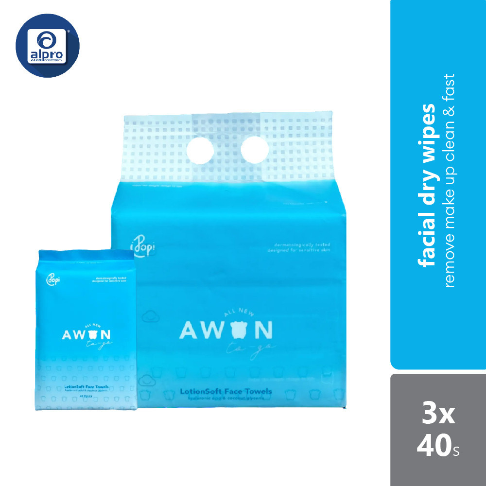 Popi Awan To-Go Lotion Face Towels 40 Pulls x 3 Packs | Remove Make Up ...