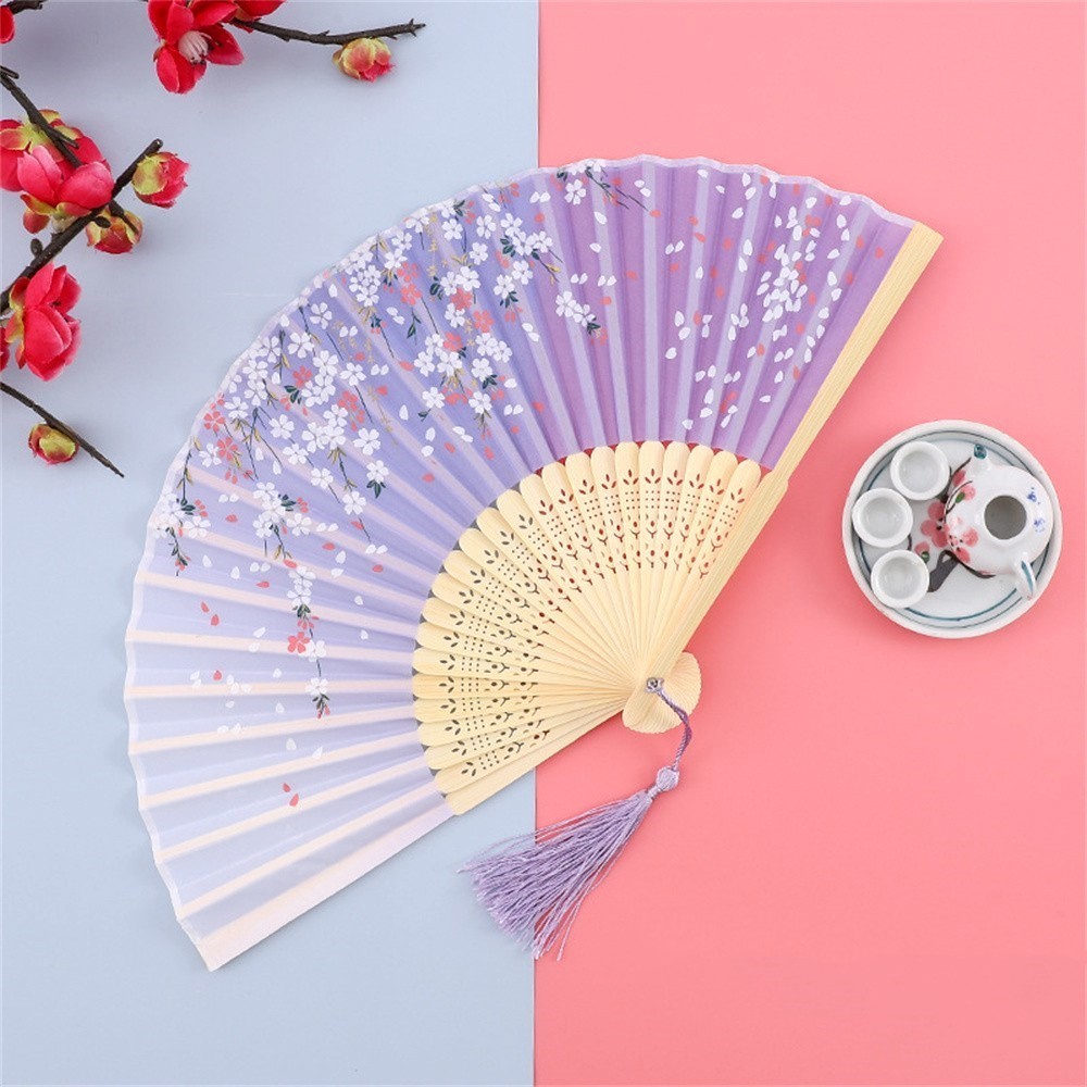 【New Arrival】Vintage Silk ClothPrinting Folding Hand Fan with Tassel ...