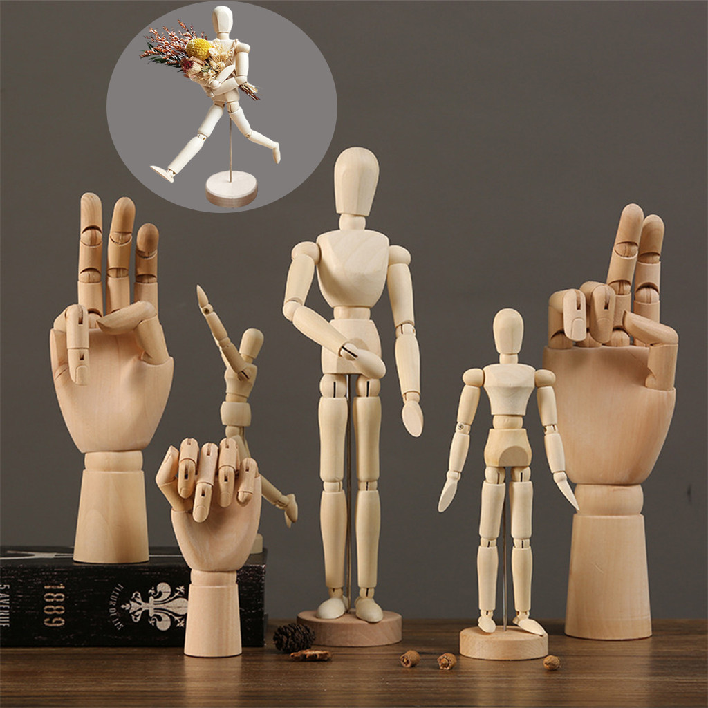 Wooden Art Model Puppet Ornament Dooden Doll Joine Hands Living Room ...