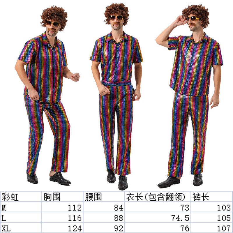 Performance Costume Retro 80s Denim Plaid Suit Hip Hop Singer Collar ...