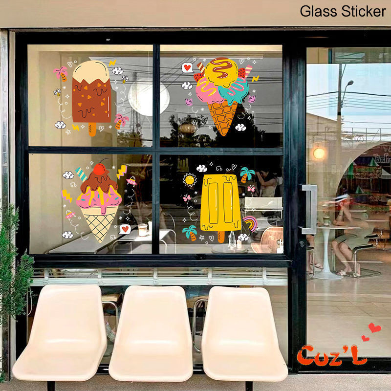 Summer Cartoon Ice Cream Ice Cream Stickers Cold Drink Shop Window ...