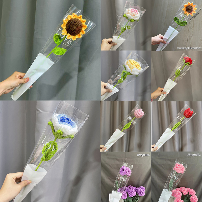 Hand Woven Flowers Rose Tulips Handicraft Bouquet DIY Finished Flowers ...