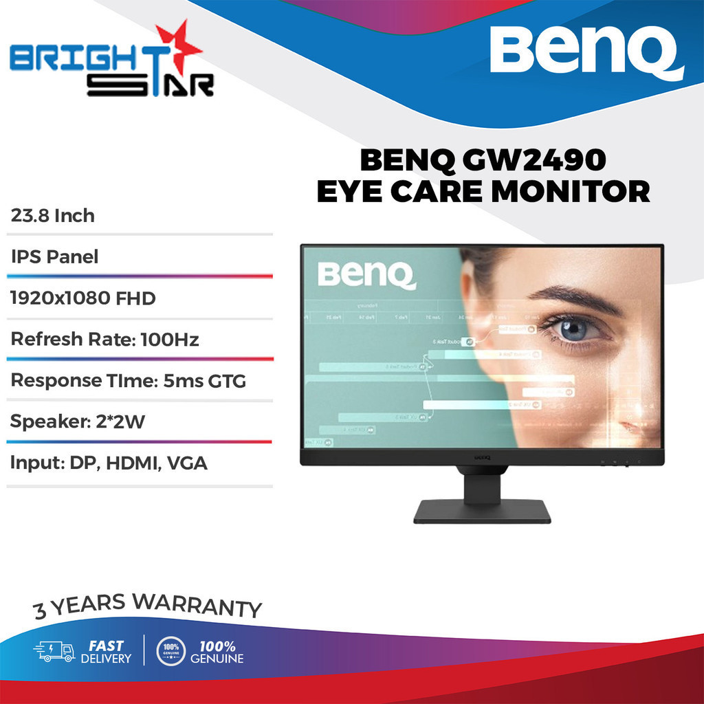 BENQ GW2490 Eye Care Monitor - 23.8"/IPS/1920x1080/FHD/5ms GTG/Built-in ...