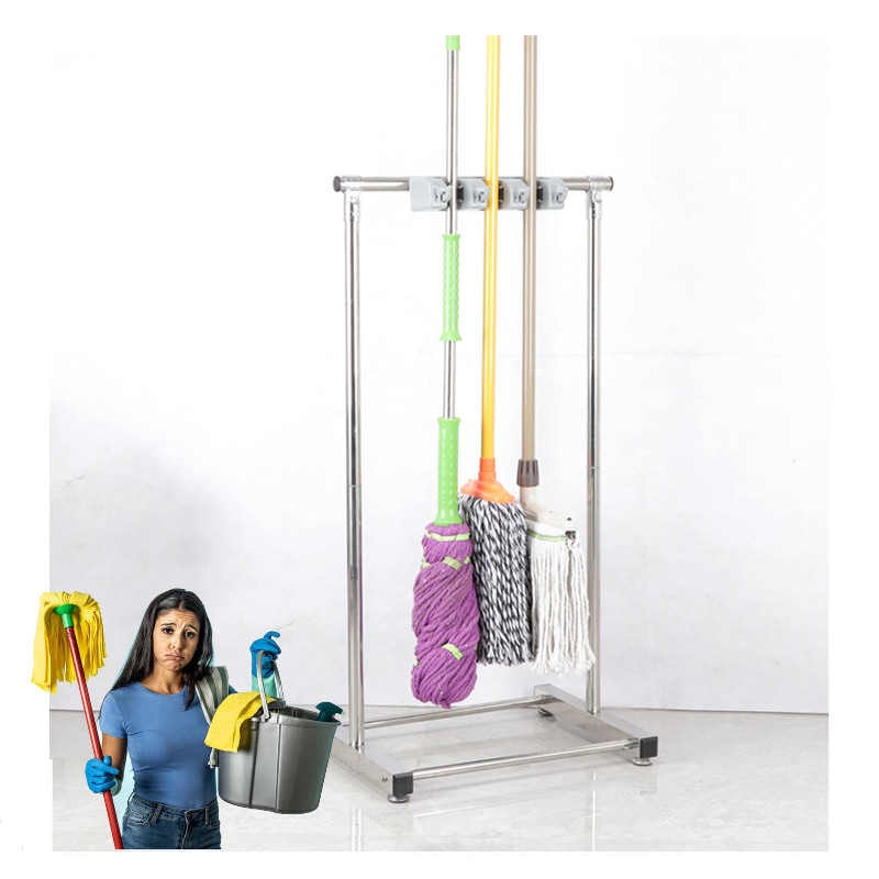 Movable Mop Broom Holder Put Wet Mops Floor Standing Cleaning Tool Rack ...