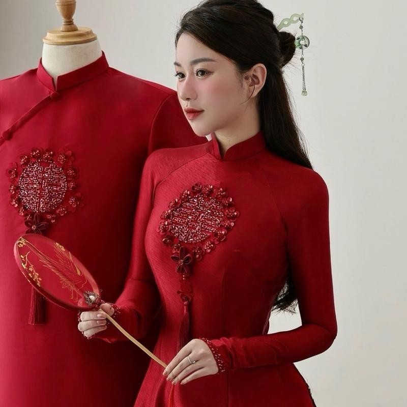 Hoa Dao bridal wedding ao dai. Hot bride and groom ao dai, men's and ...