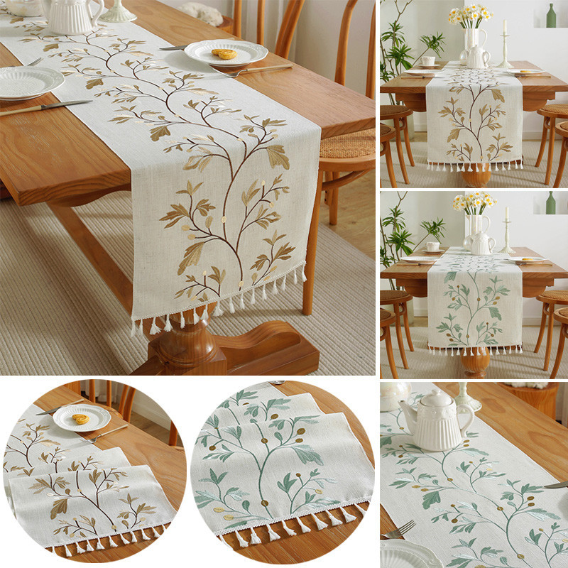 Table runner Home Restaurant Decoration Cotton and Linen Embroidered ...