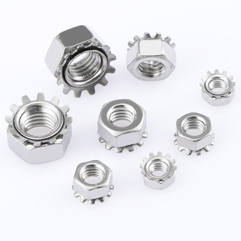 304 Stainless Steel K-Type Hexagon Nut White Zinc Toothed Nut Multi ...