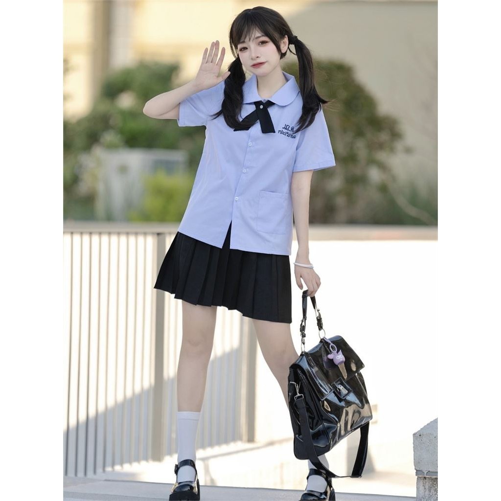 Jk uniform set, Thai school uniform, Nano short sleeved Thai shirt, college style, summer early ...
