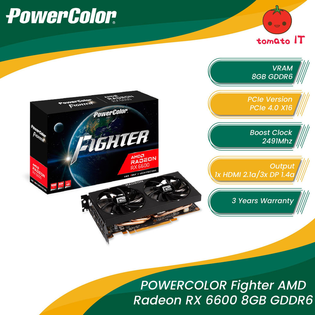 POWERCOLOR Fighter AMD Radeon RX 6600 8GB GDDR6 (AXRX 6600 8GBD6-3DH ...