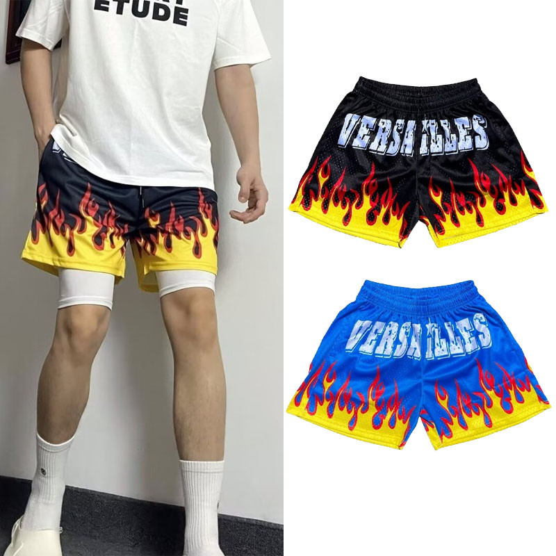 Men'American Trendy Flame Printed Shorts Stylish Mesh Basketball Shorts ...