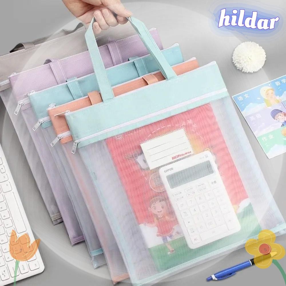 HILDAR Transparent Mesh File Bag, with Handle School Supplies ...
