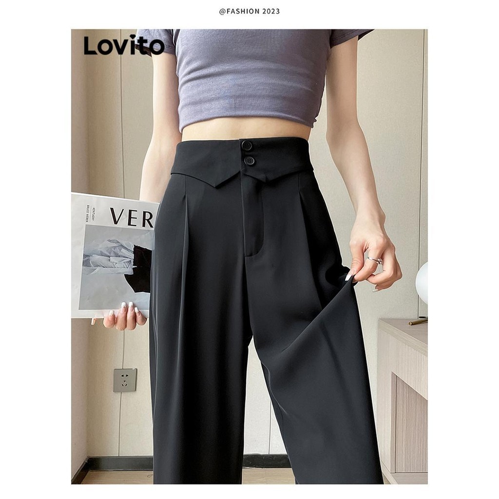 Lovito Casual Plain Spiked Pants for Women LNE50526 Celana Spiked Polos ...