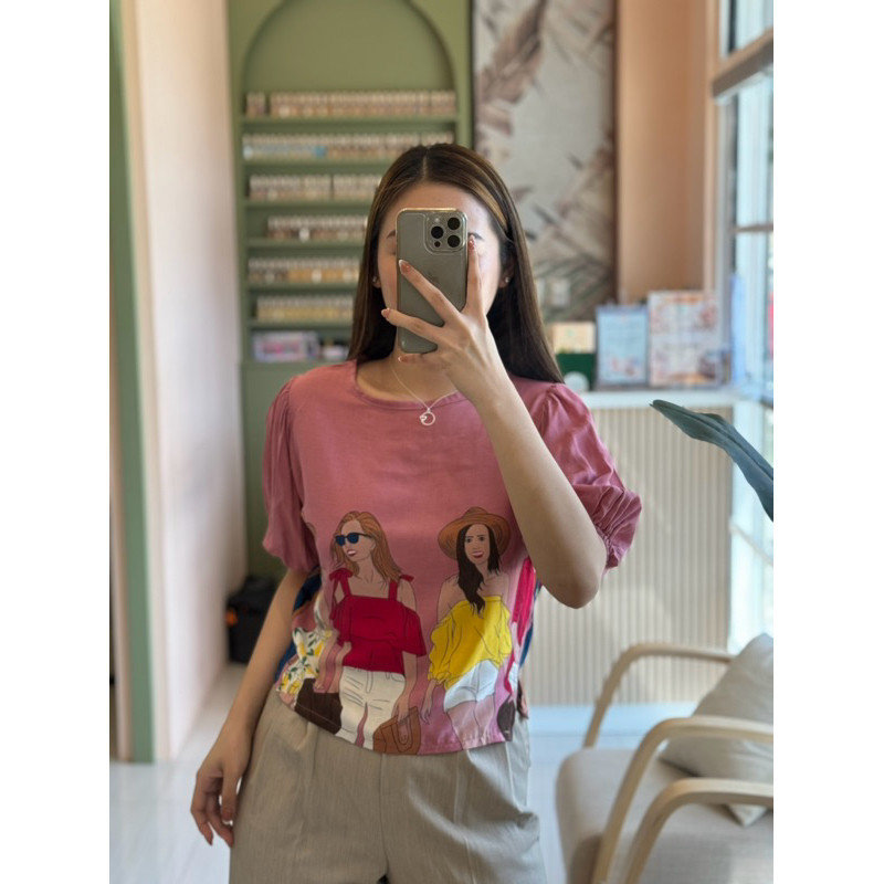 Yaree Printed Matilda roundneck with back ribbon tie puff sleeves ...