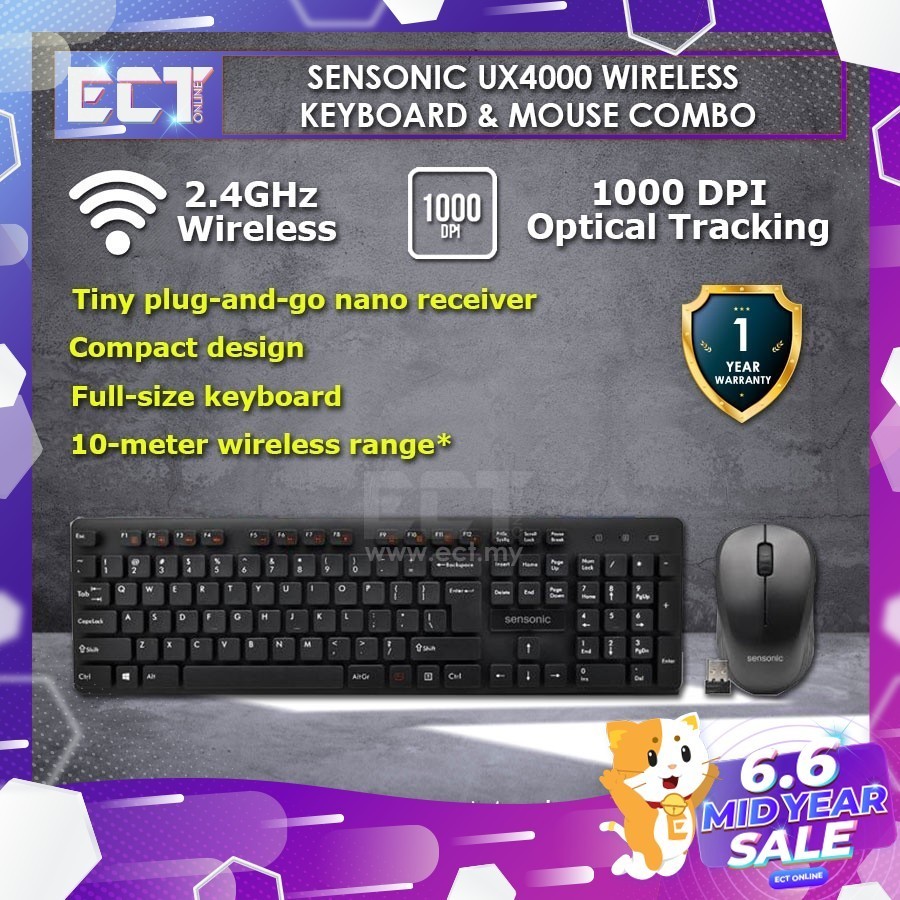 Sensonic UX4000 Cordless Desktop 2.4GHz Wireless Mouse & Keyboard Combo ...
